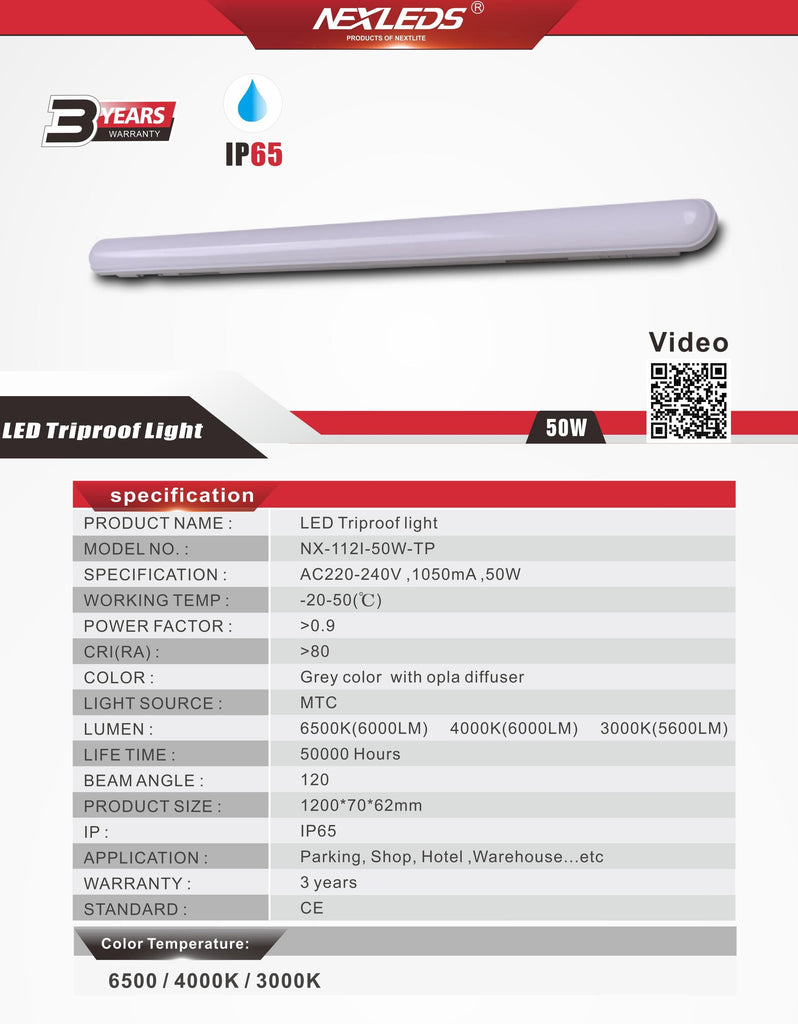 NX-1121-50W-TP LED TRI-Proof belysning | Tryggt, billigt och snabbt